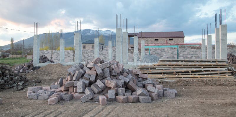 New Unfinished House Construction in a Construction Site Stock Photo ...