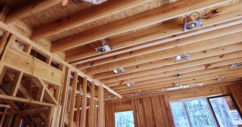 New Unfinished Residential Home Under Construction Framing of Wood ...