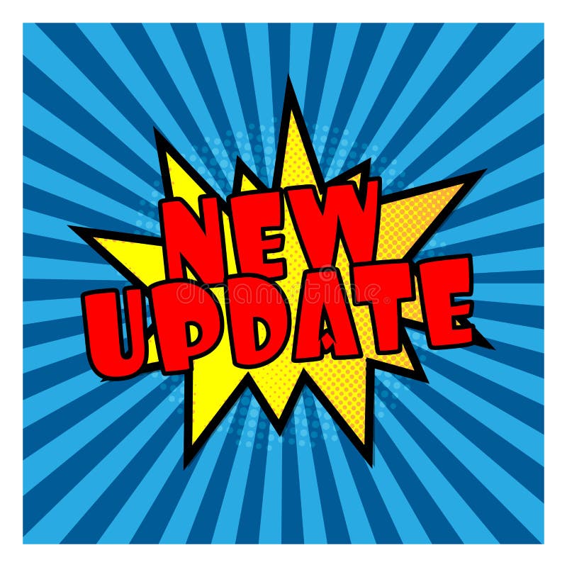 New Update Pop Art Comic Explosion Speech Bubble on Blue Background ...