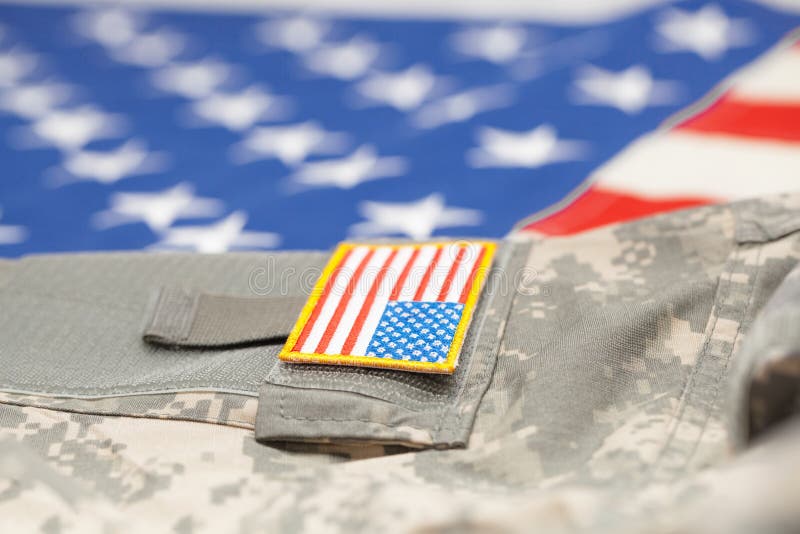 New USA Army Uniform Over Flag - Focus on Stripe Stock Photo - Image of ...