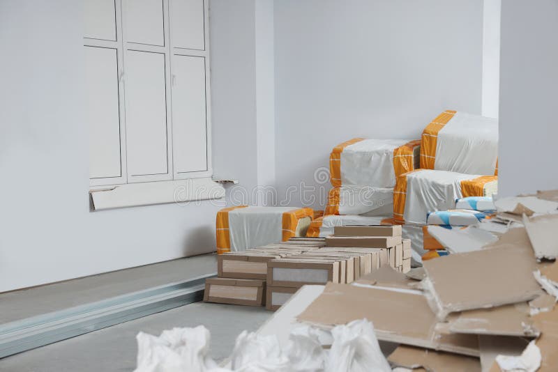 New and Used Building Materials in Room Prepared for Renovation Stock ...