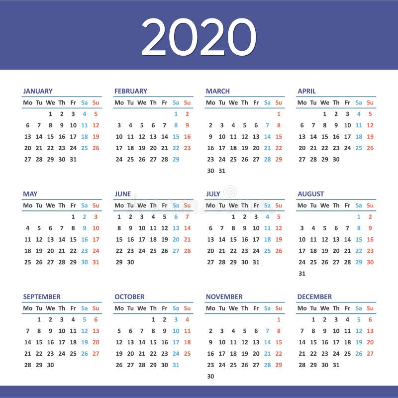 New Vector 2020 Calendar Weeks Start from Monday Stock Vector ... New Vector 2020 Calendar Weeks Start from Monday Stock Vector ...