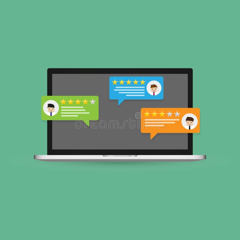 New Vector Illustration of Laptop Having Customer Review Notifications ...