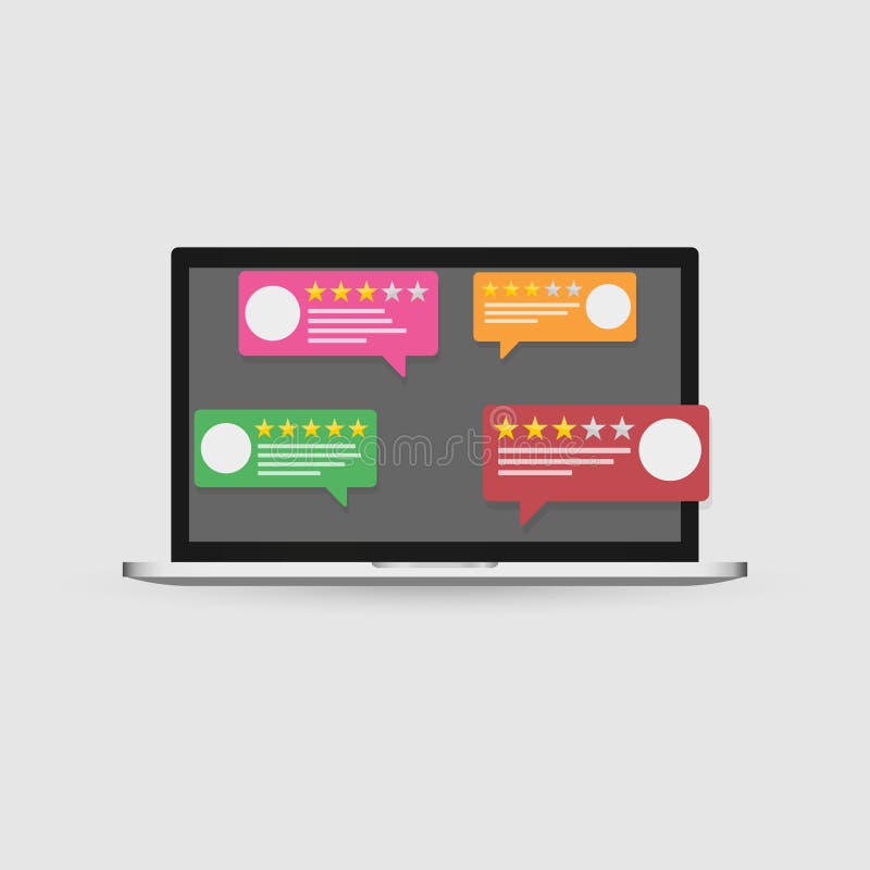 New Vector Illustration of Laptop Having Customer Review Notifications ...