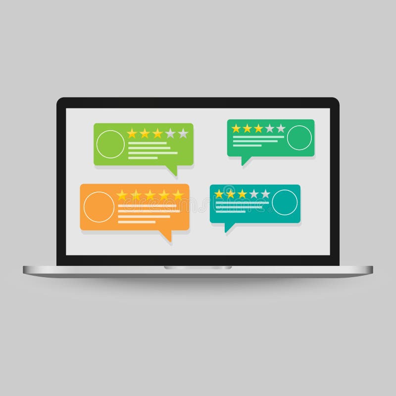 New Vector Illustration of Laptop Having Customer Review Notifications ...