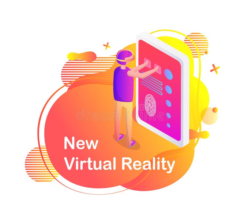 Man in Virtual Glasses, Touchscreen Tablet Vector Stock Vector ...