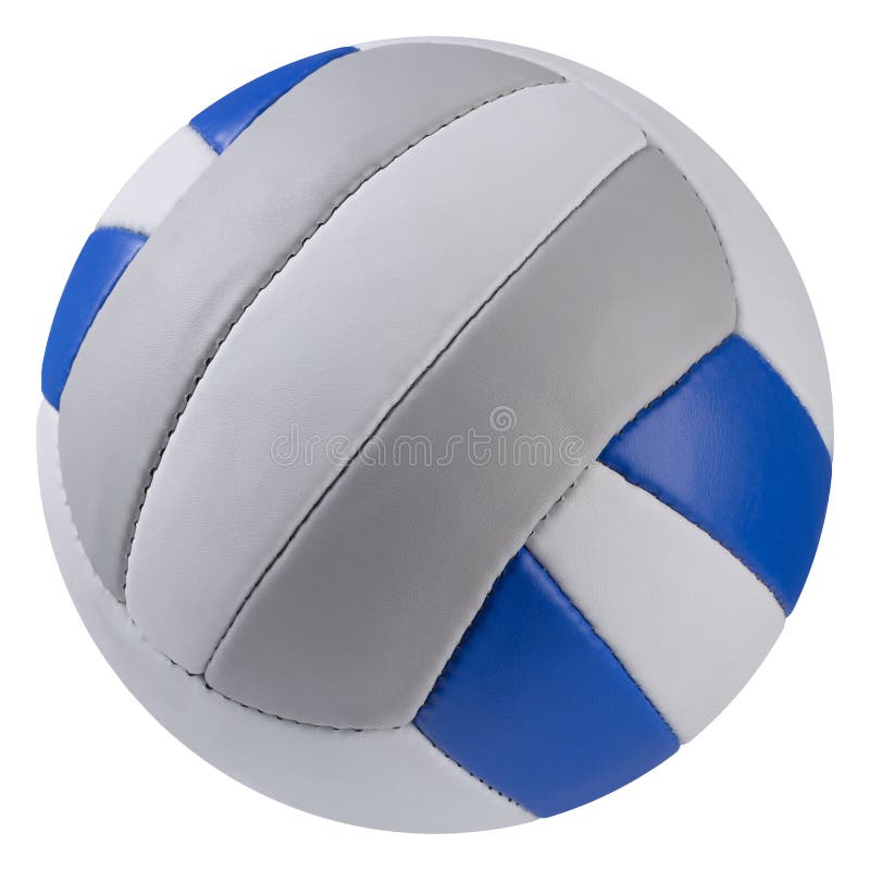 New Volleyball Ball with White, Gray and Blue Stripes, on a White ...