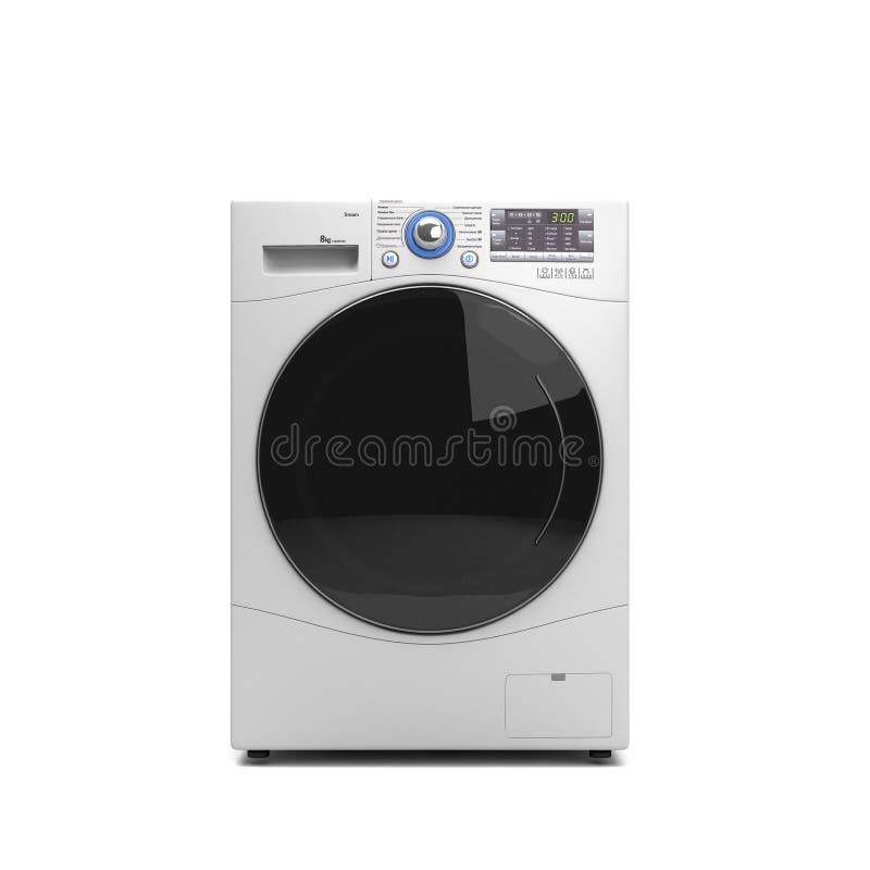 New Washing Machine Front View 3D Render on White Stock Illustration ...