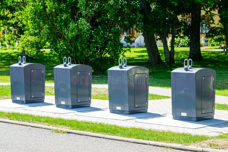 New Waste Sorting Containers on the City Street Stock Image - Image of ...