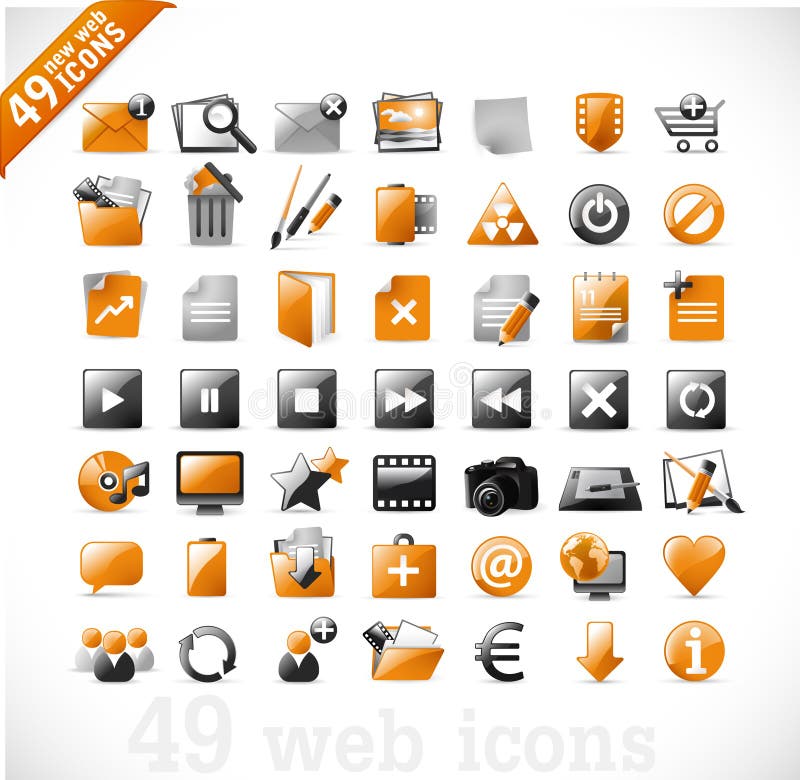 New Web and Mutimedia Icons 2 - Orange Stock Vector - Illustration of ...