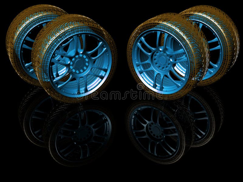 New wheels on black stock illustration. Illustration of mechanic - 78233025