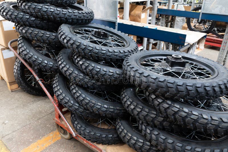 New Wheels before Installation on Motorcycle, Assembly Plant Stock ...