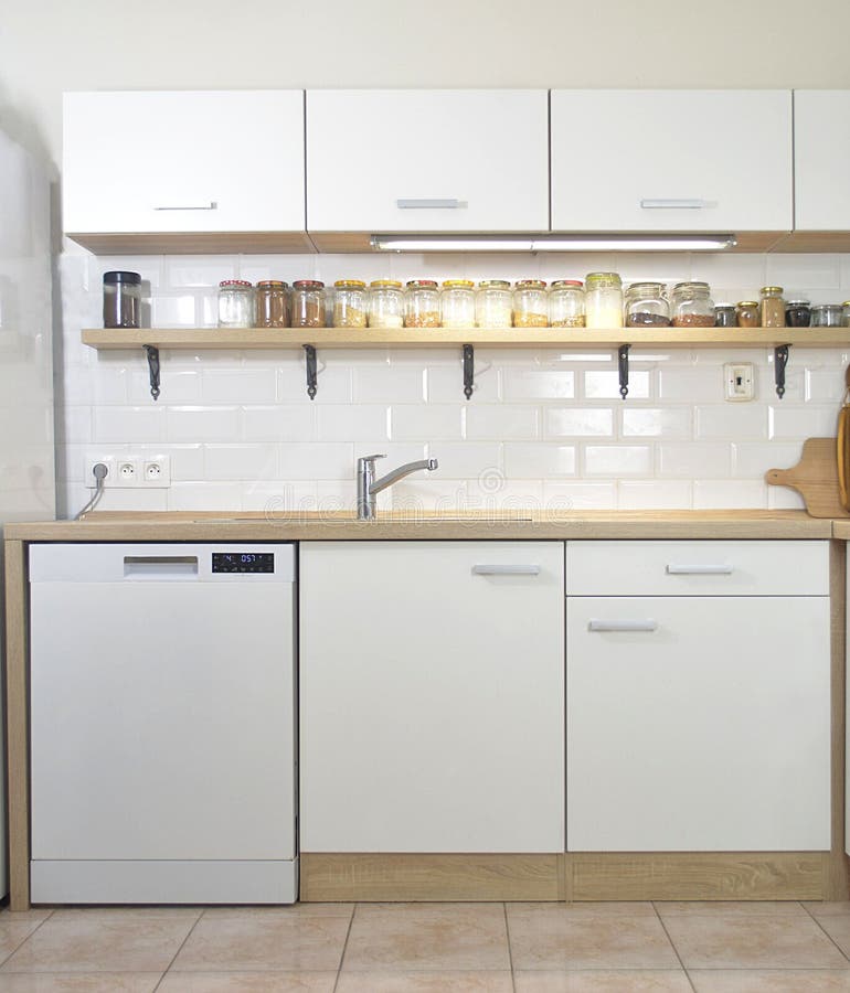 New White Kitchen Unit and Kitchen Cabinet Stock Photo - Image of ...