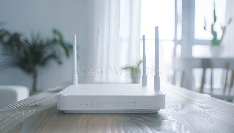 New White Wi-Fi Router on Wooden Table Indoors Stock Photo - Image of ...