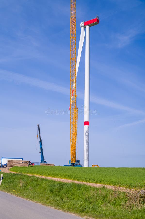 A New Wind Turbine is Erected on a Field Stock Image - Image of ecology ...