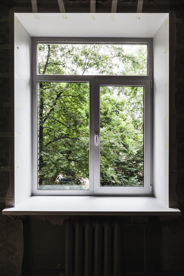 New Window Just after Installation in Dark Interior Stock Image - Image ...