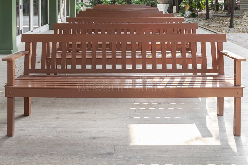 New Wooden Benches Light Brown Outside the Building Stock Photo - Image ...