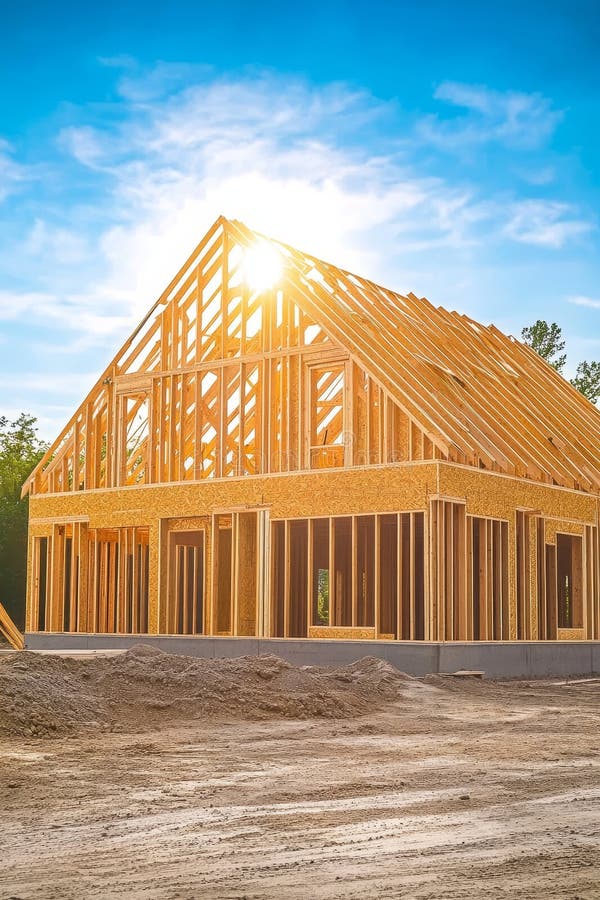New Wooden Home Under Construction Truss, Post Beam Framing Structure ...