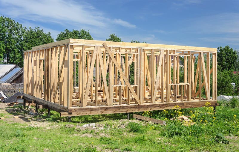 New Wooden House Post and Beam Construction Stock Photo - Image of ...