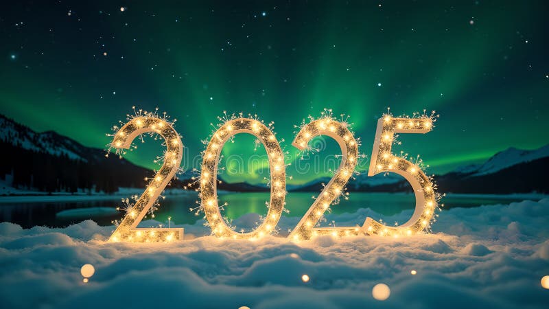 2025 New Year with Aurora Borealis. Concept of Celebration, Hope, and ...
