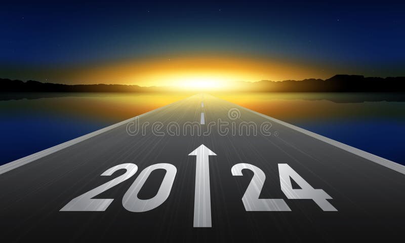 2024 New Year Background Design. Text 2024 Written on the Road in the ...
