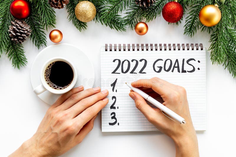 New Year Beginning Solution Goals Concept - Hand Writing Text, Top View ...