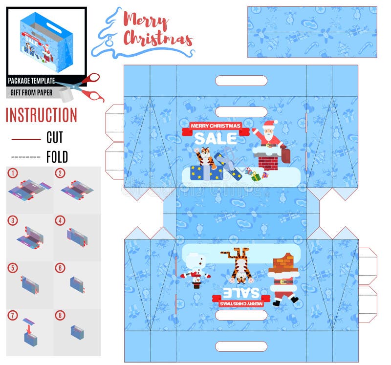 New Year Box Template with Tiger and Santa Claus New Stock Vector ...