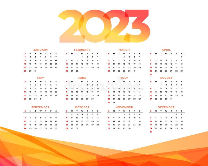 New Year 2023 Calendar in Abstract Style Design Stock Vector ...
