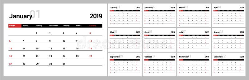 2019 New Year Calendar in Clean Minimal Table Simple Style. Stock ...