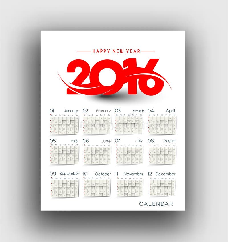 New year 2016 Calendar stock illustration. Illustration of number ...