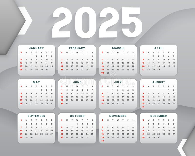 2025 New Year Calendar Grey Template Organize Events or Task Stock ...