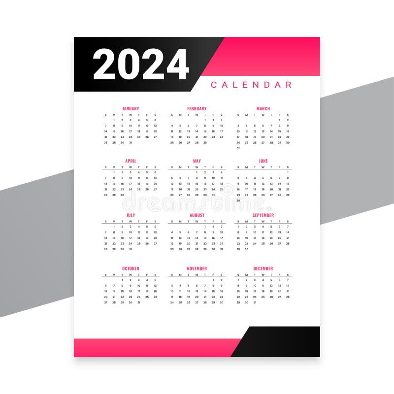 2024 New Year Calendar Layout with Months and Dates Stock Vector ...