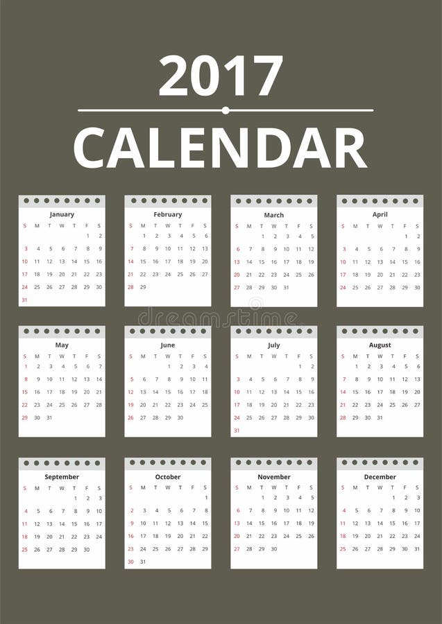 New Year 2017 Calendar Template Vector Stock Illustration - Illustration of minimal, simple ...