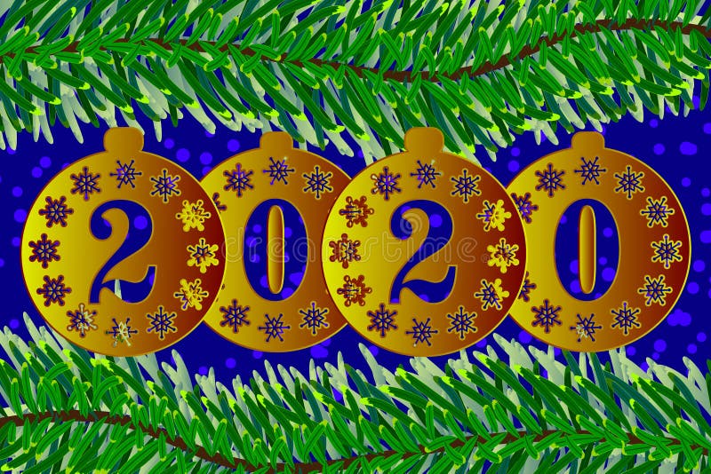 New Year Card with Spruce Branch 2020 Inscription Stock Illustration ...