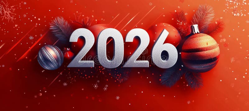 2026 New Year Celebration Background with Red Festive Ornaments ...
