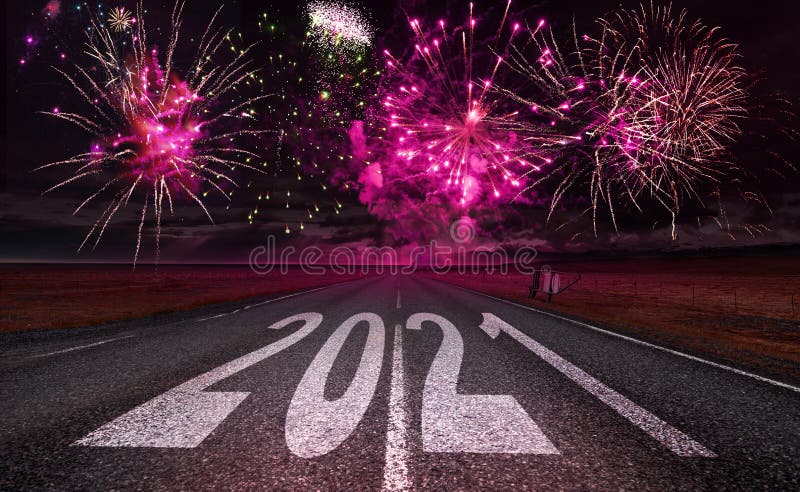 2021 New Year Celebration with Fireworks on Horizon Stock Photo - Image ...