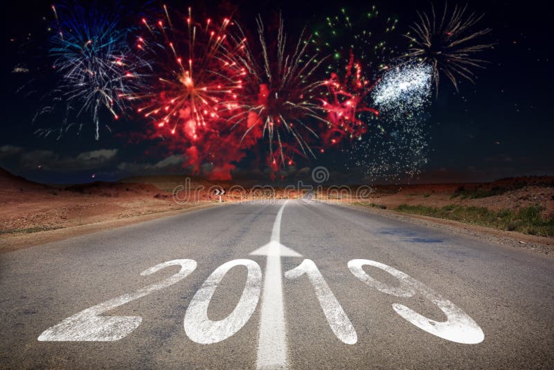 2019 New Year Celebration Fireworks on the Road Stock Image - Image of ...