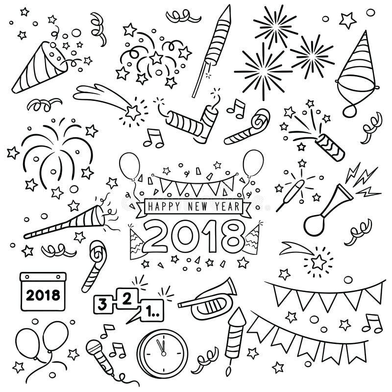 New Year Celebration Line Draw. Stock Vector - Illustration of ...