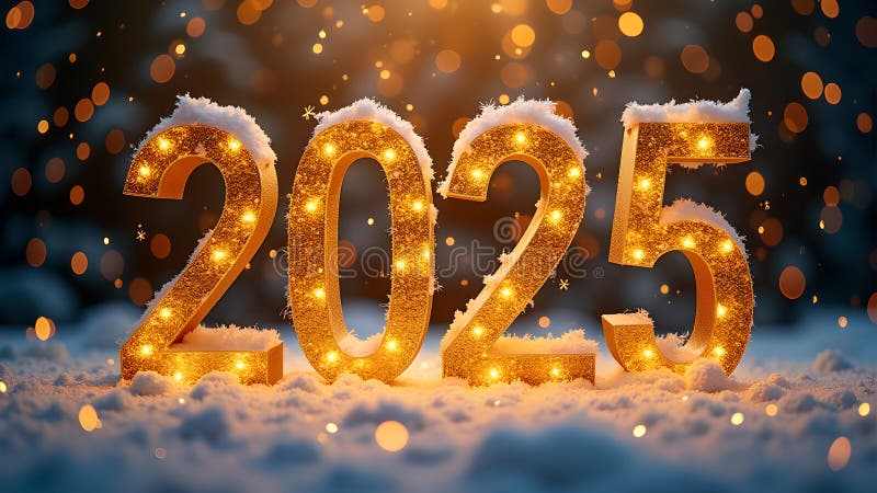 2025 New Year Celebration with Snow and Lights. Concept of Winter ...