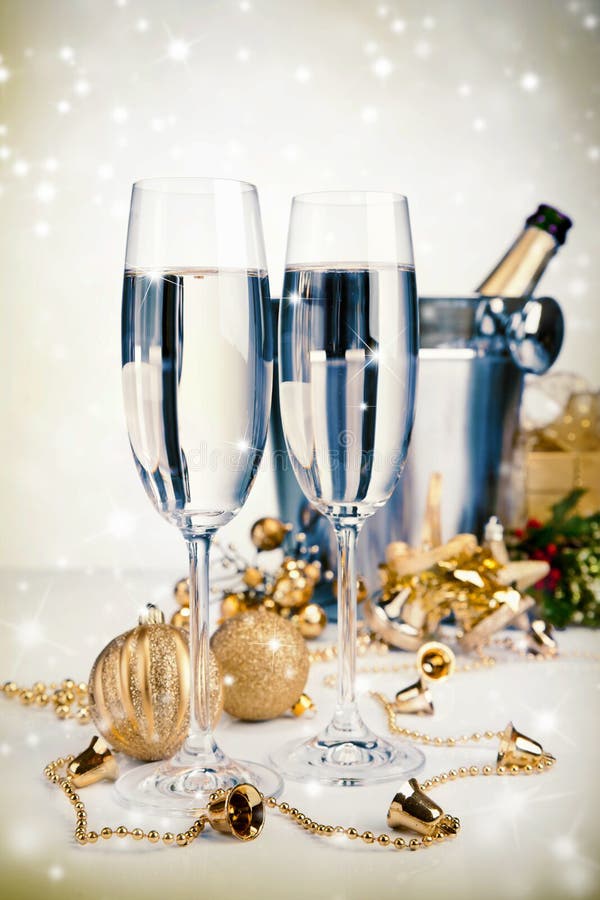 Four Glasses of Champagne Ready for the New Year Stock Photo - Image of ...