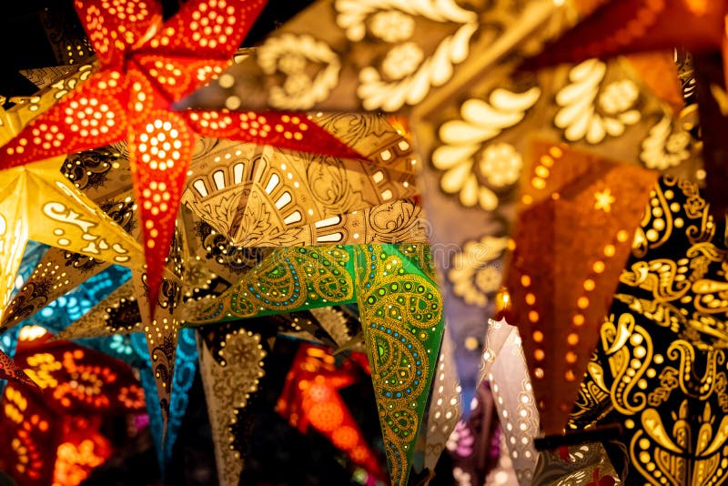 New Year and Christmas Decoration with Shining Lanterns in Shape of ... New Year and Christmas Decoration with Shining Lanterns in Shape of ...