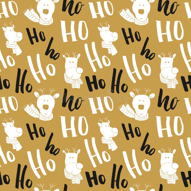 New Year and Christmas Seamless Pattern, with Ho Ho Ho Hand Drawn ...