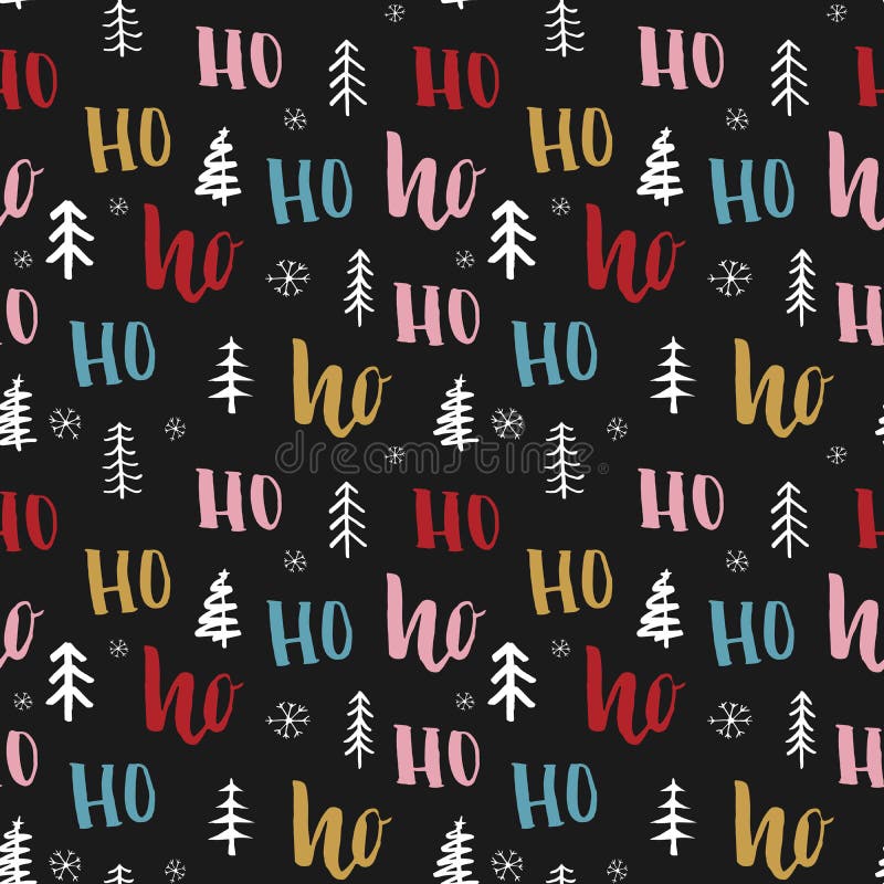 New Year and Christmas Seamless Pattern, with Ho Ho Ho Hand Drawn ...