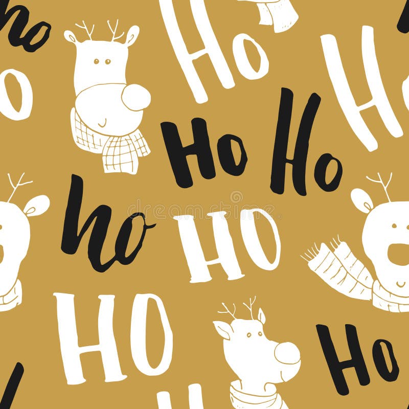 New Year and Christmas Seamless Pattern, with Ho Ho Ho Hand Drawn ...