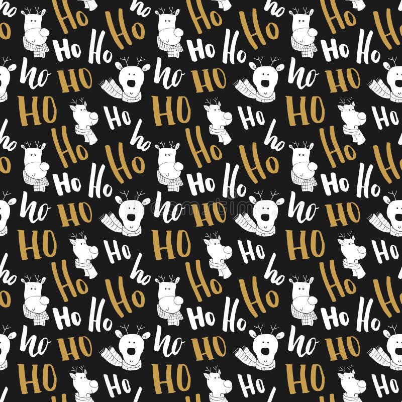 New Year and Christmas Seamless Pattern, with Ho Ho Ho Hand Drawn ...