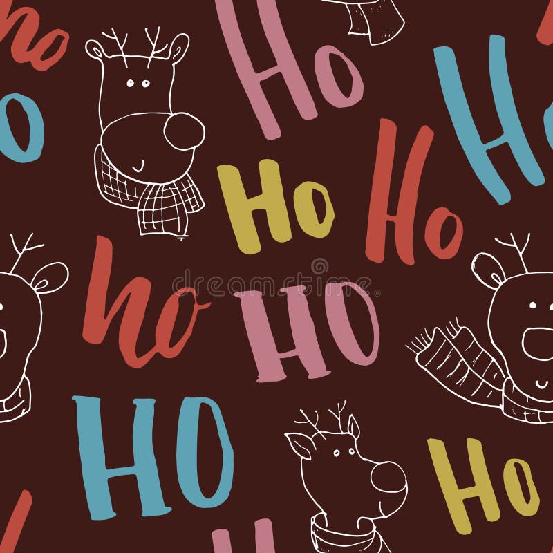 New Year and Christmas Seamless Pattern, with Ho Ho Ho Hand Drawn ...