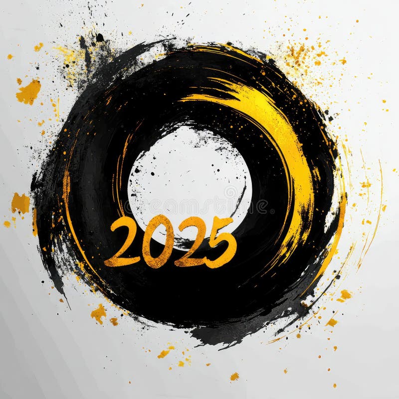 "2025" New Year Circle Brush Stroke with Ink Splatter Background Stock ...