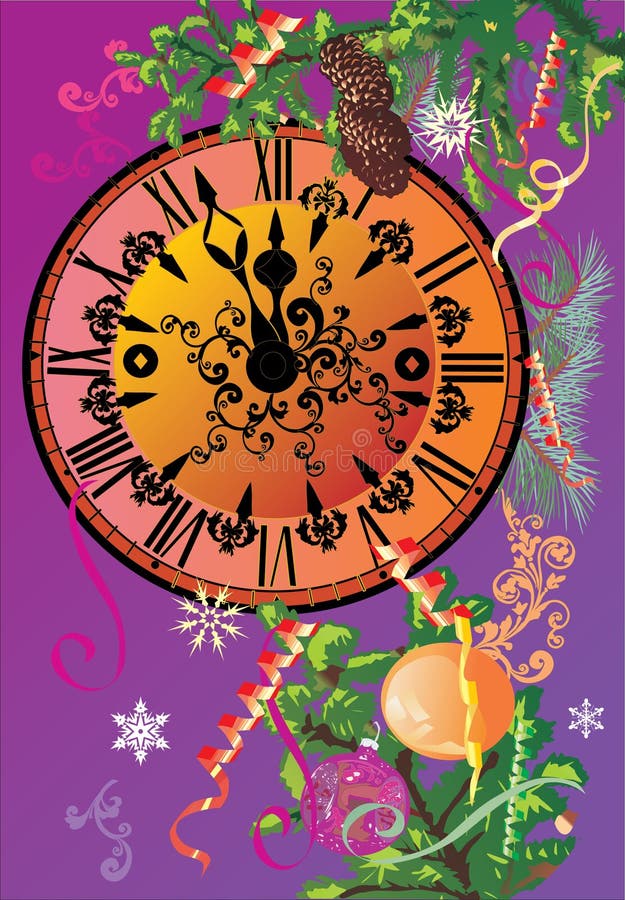 New Year Clock Illustration Stock Vector - Illustration of design ...