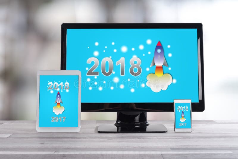 New Year 2018 Concept on Different Devices Stock Image - Image of ...