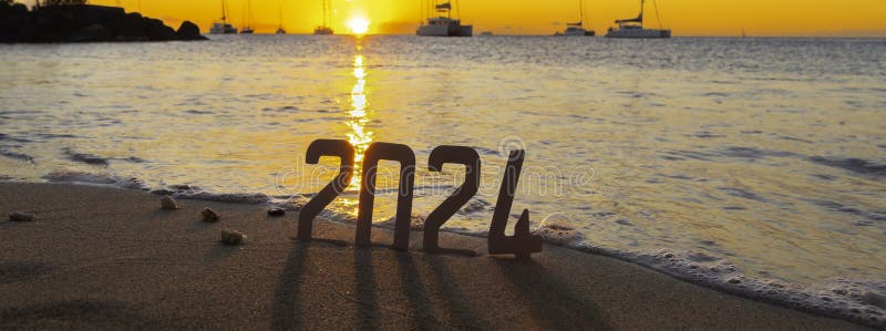 New Year 2024 Concept with a Sunset on the Beach. Stock Photo - Image ...